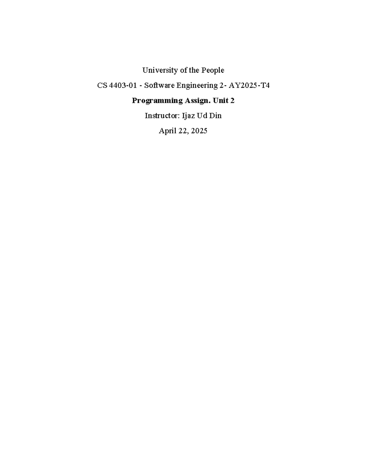 CS 4403-01 - AY2025-T4 Programming Assignment: Design Phase Tasks - Studocu