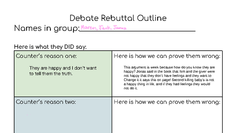 Debate Rebuttal Outline & Audience Feedback - Debate 1 - Studocu