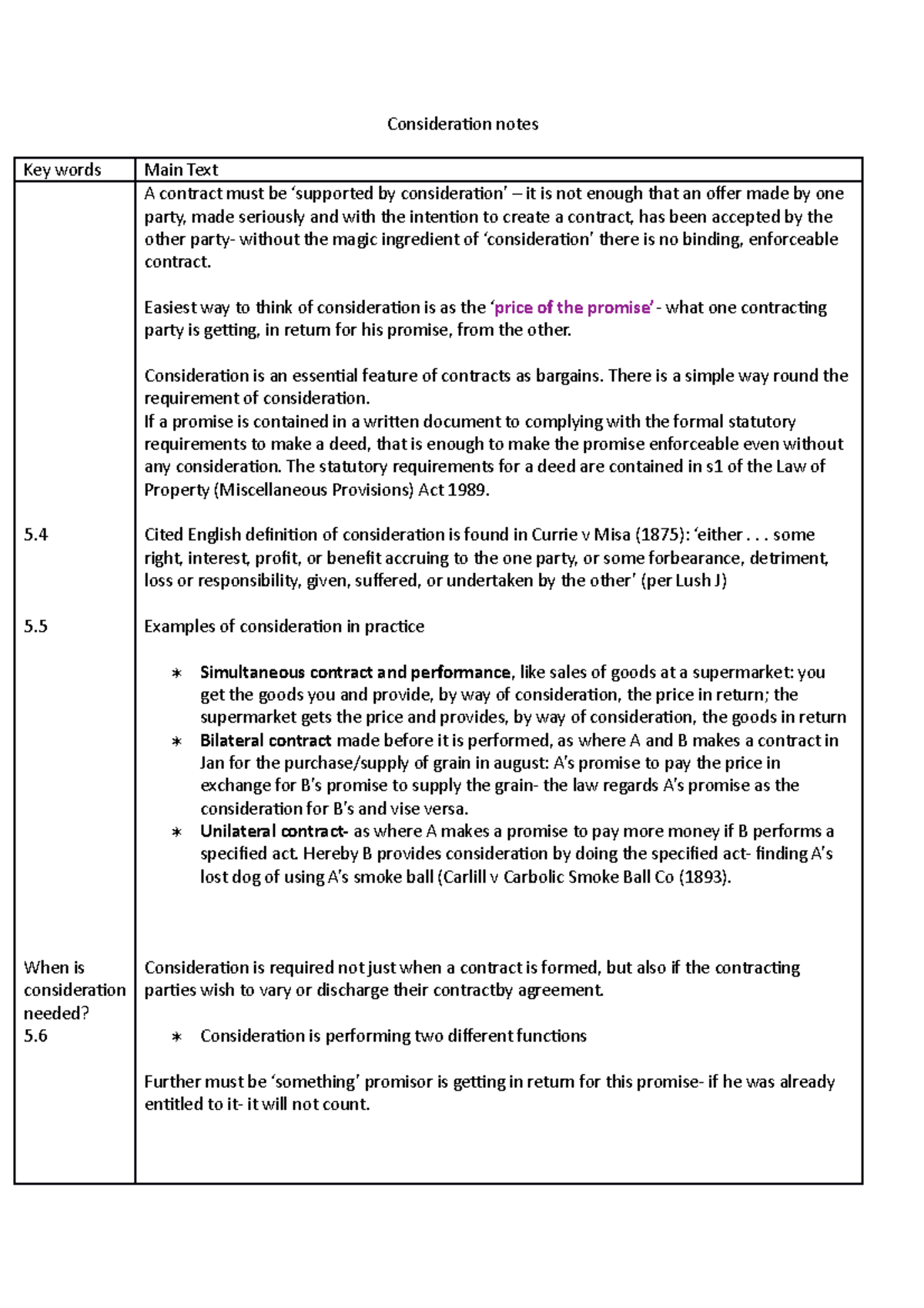 Law 101: Consideration Notes on Contractual Obligations and Examples ...