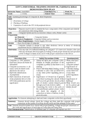 COPA Lesson PLAN - jello - Lesson – Plan LESSON NO.: 1 Name: Trade: COPA Semester: 1st Time ...