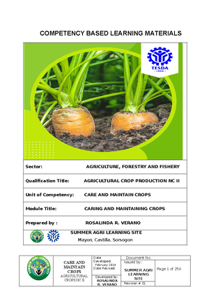 CBLM Plant Crops ACP NC II - COMPETENCY BASED LEARNING MATERIALS Sector: AGRICULTURE AND ...