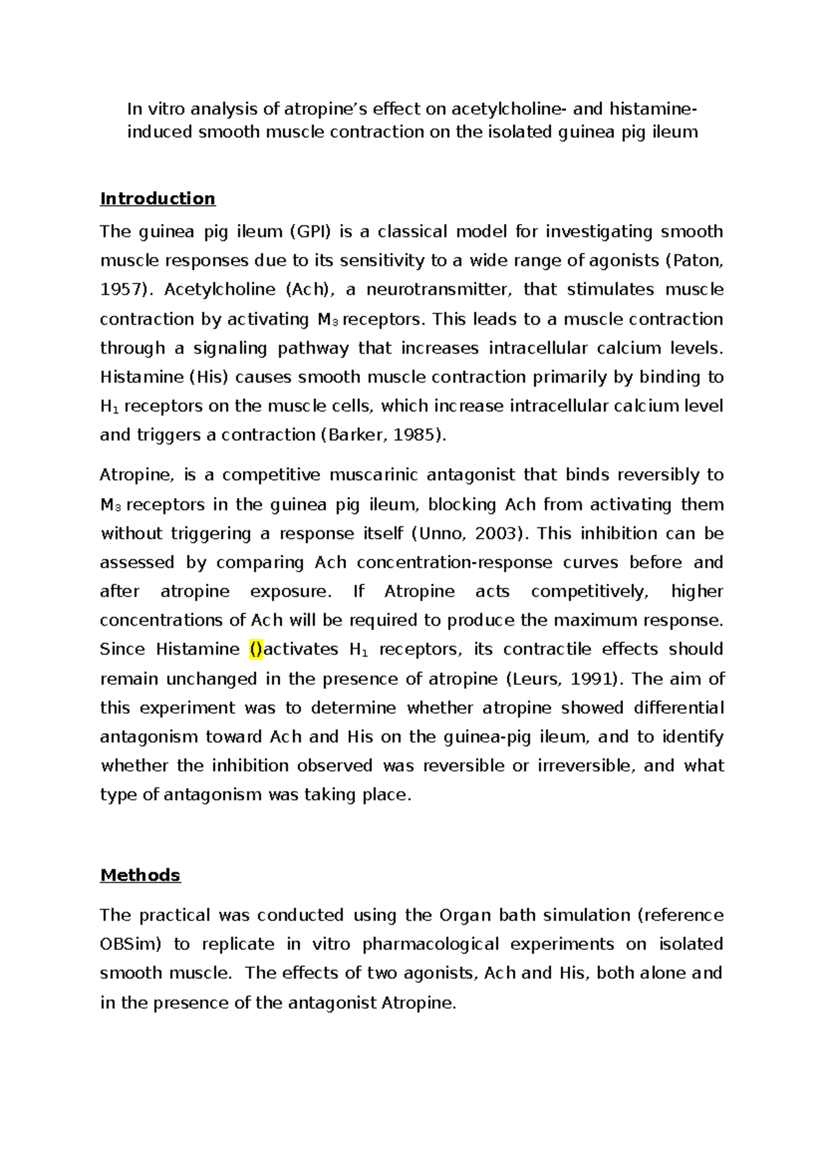 In Vitro Study of Atropine's Effects on Smooth Muscle Contraction in ...