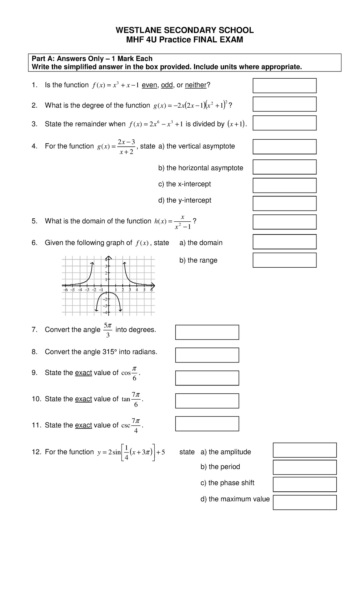 Mhf4u pracexam 1 - practice math on advanced rational functions ...