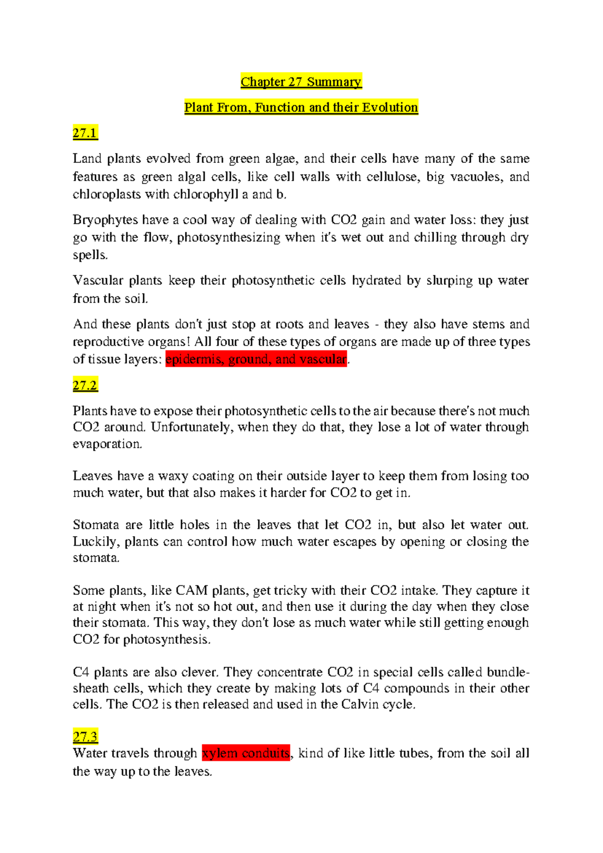 Plant Form, Funtion and Evolutionary History Chp 27 BIOL 2108 - Chapter ...
