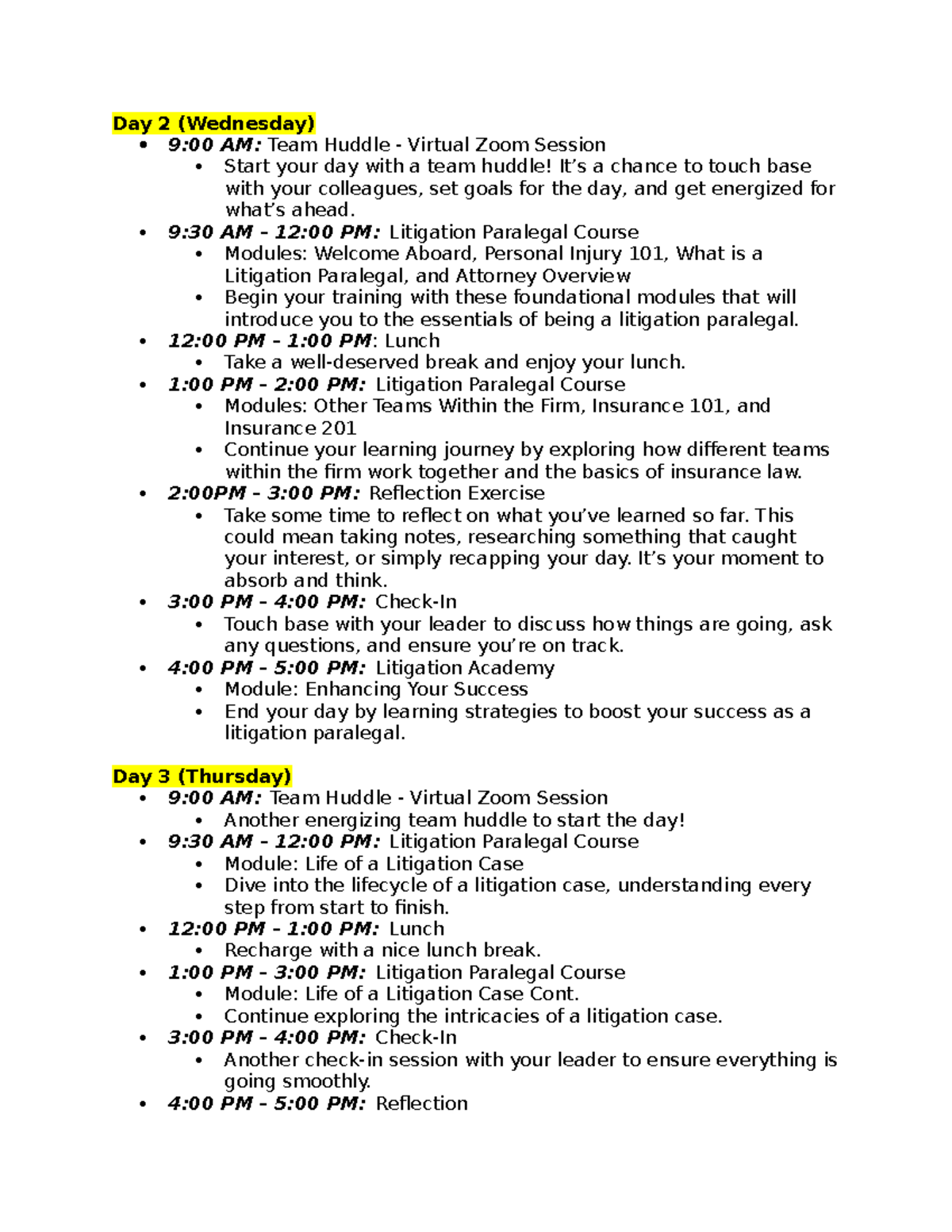 Training Schedule: Litigation Paralegal Course (Week 1) - Studocu