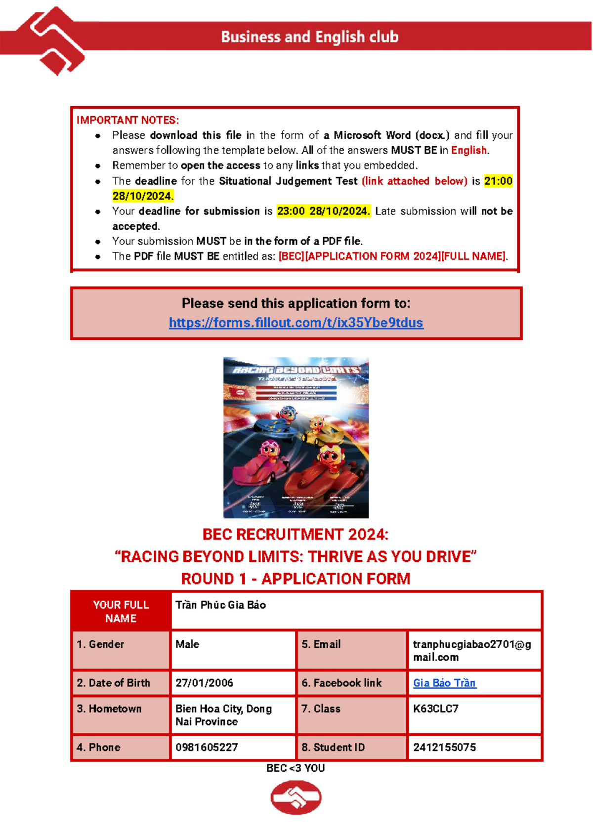 [BEC][2024 Application Form][Trần Phúc Gia Bảo] - Situational Judgement ...