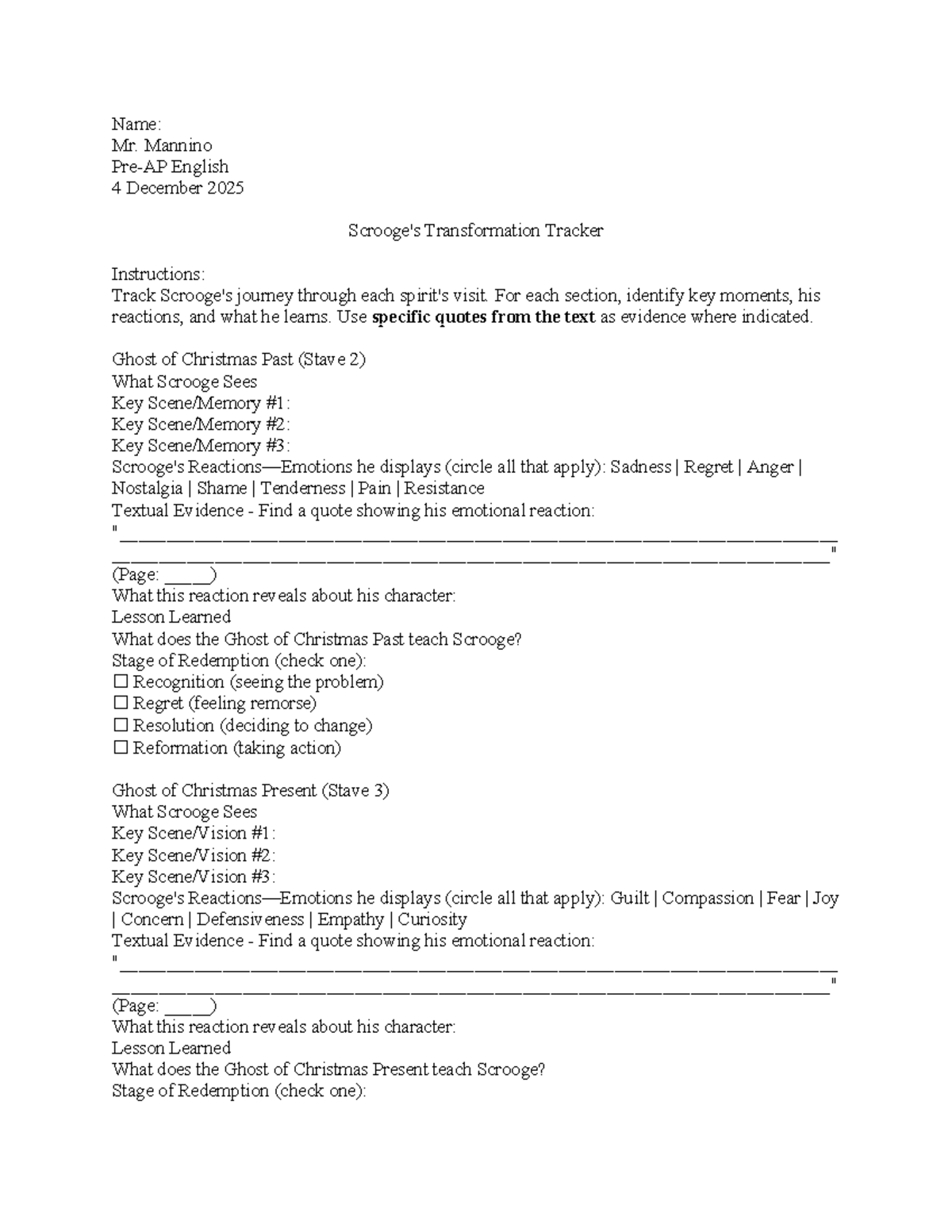 Scrooge's Transformation Tracker: Analyzing His Journey in English 4 ...