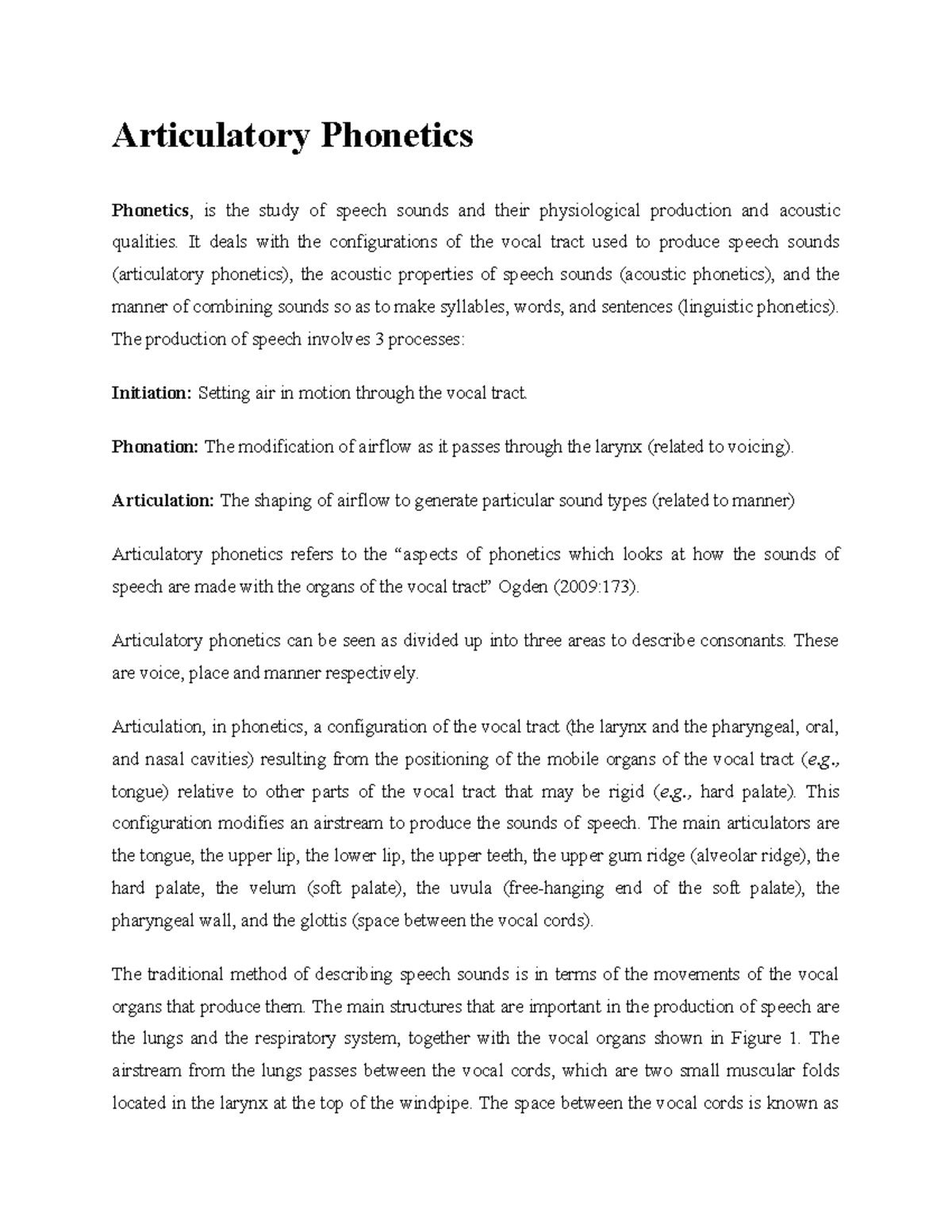 Articulatory Phonetics: Understanding Speech Sound Production - Studocu