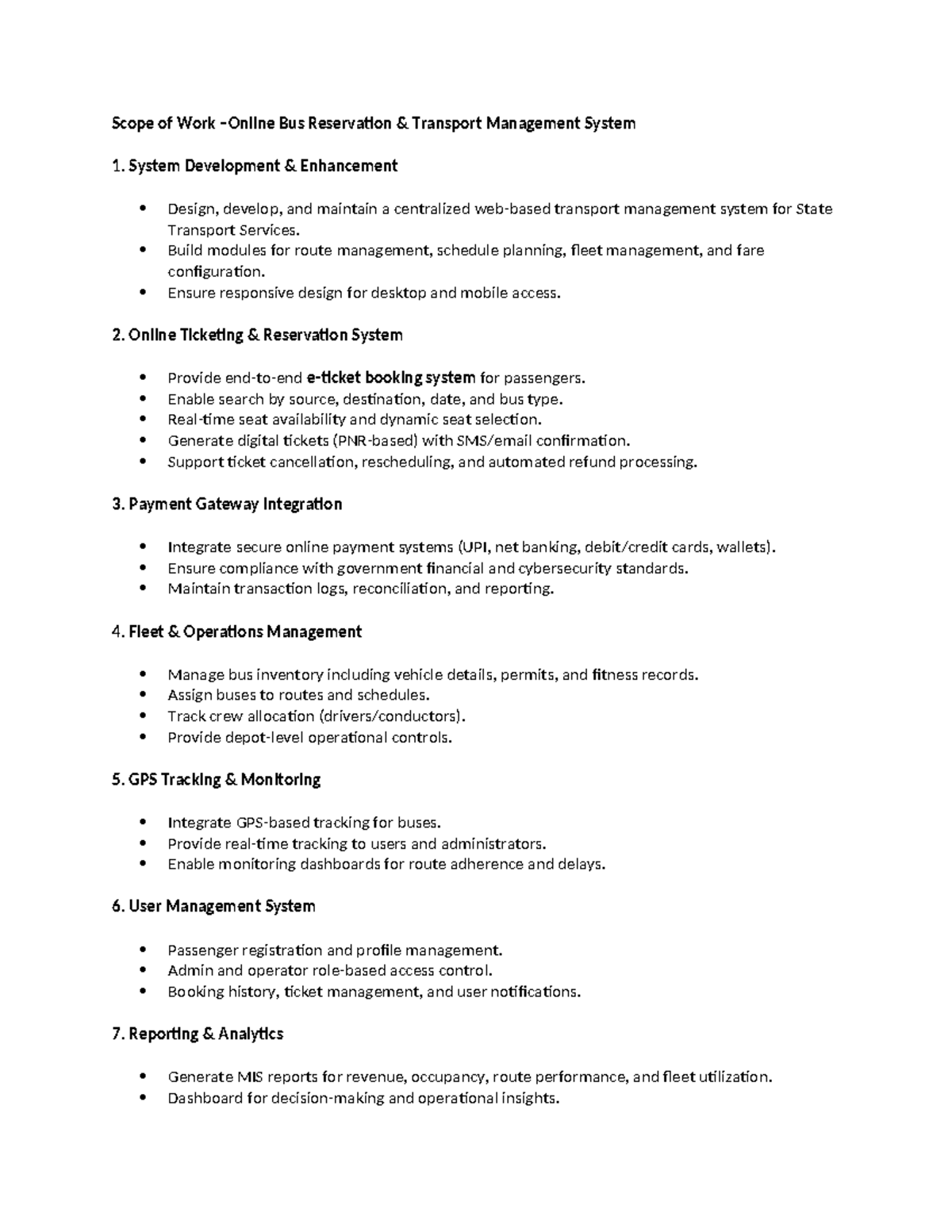 Scope of Work: Bus Reservation Transport Management System Overview ...