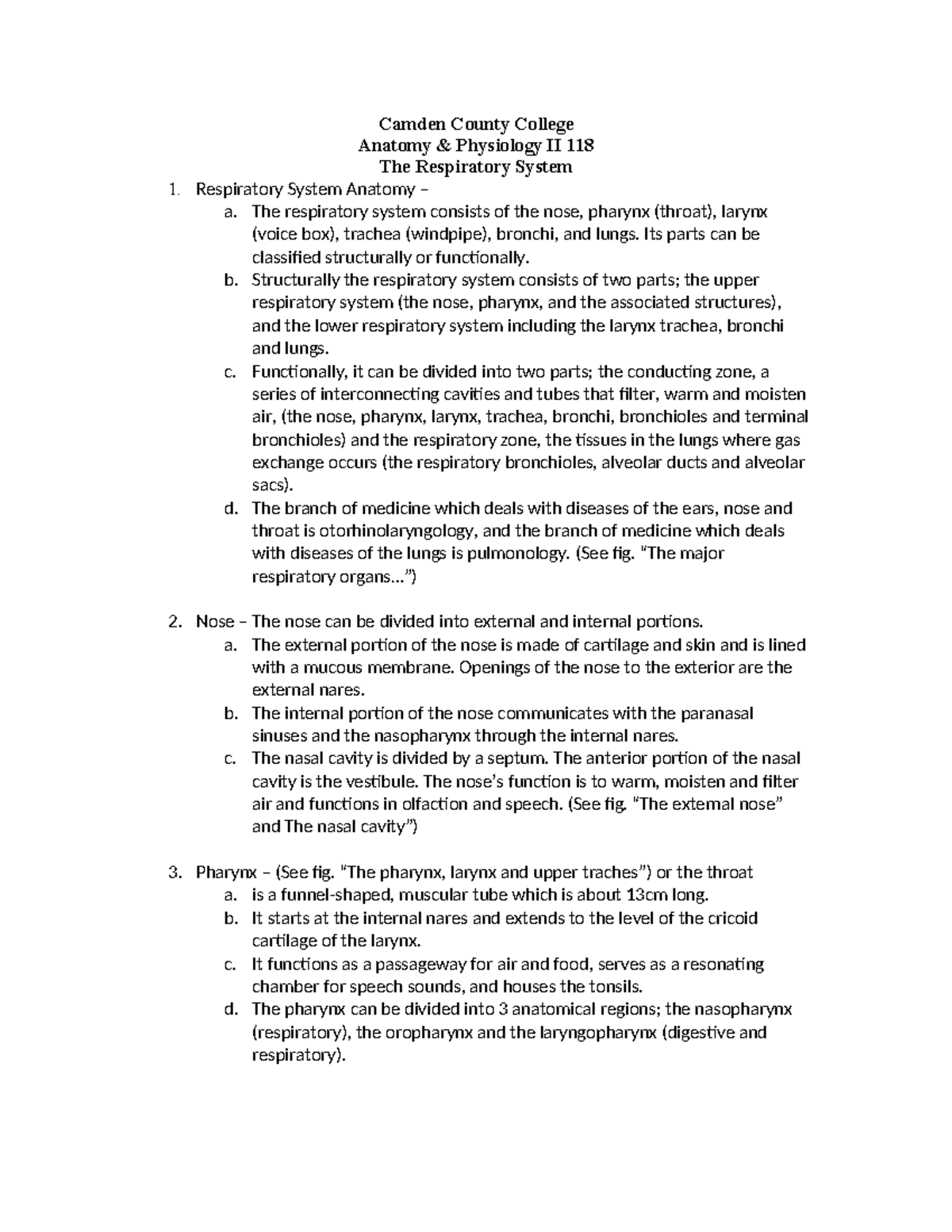 Camden County College Anatomy Physiology II 118 Respiratory System ...