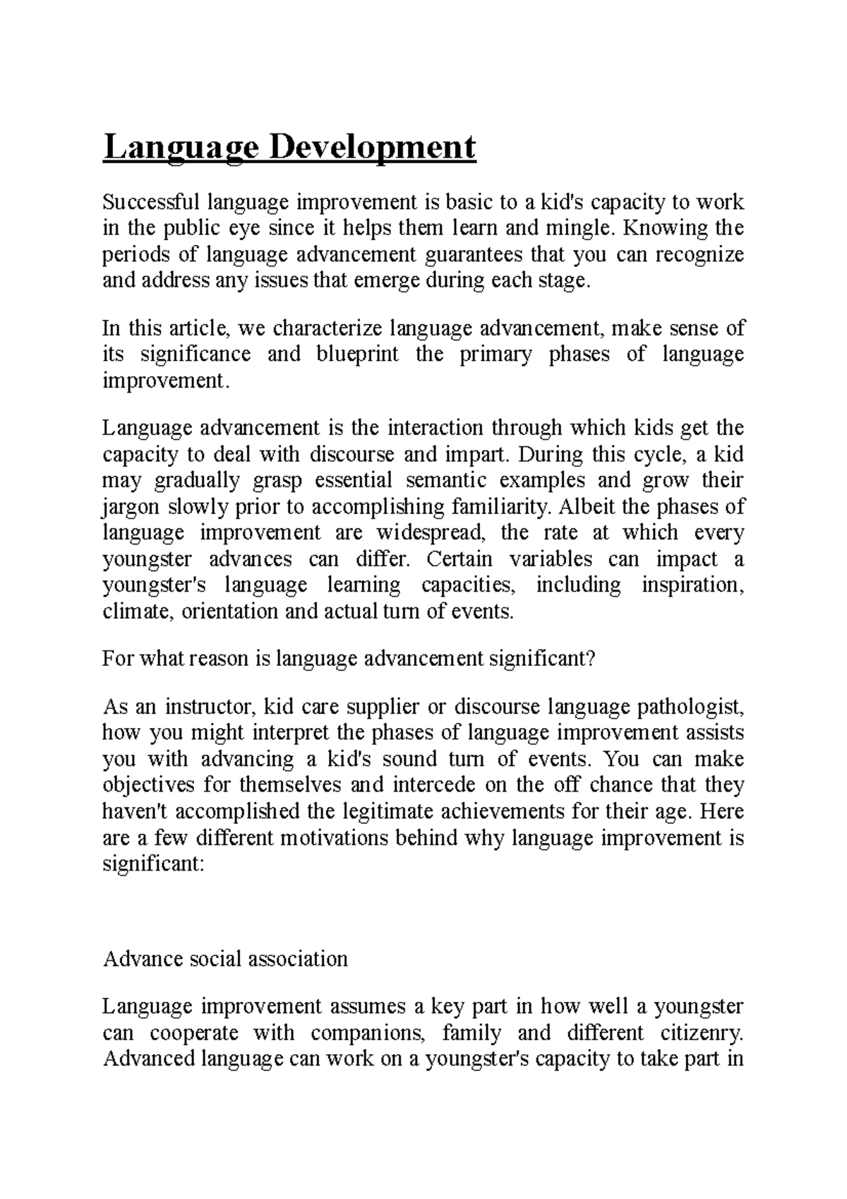 Language Development - Language Development Successful language ...