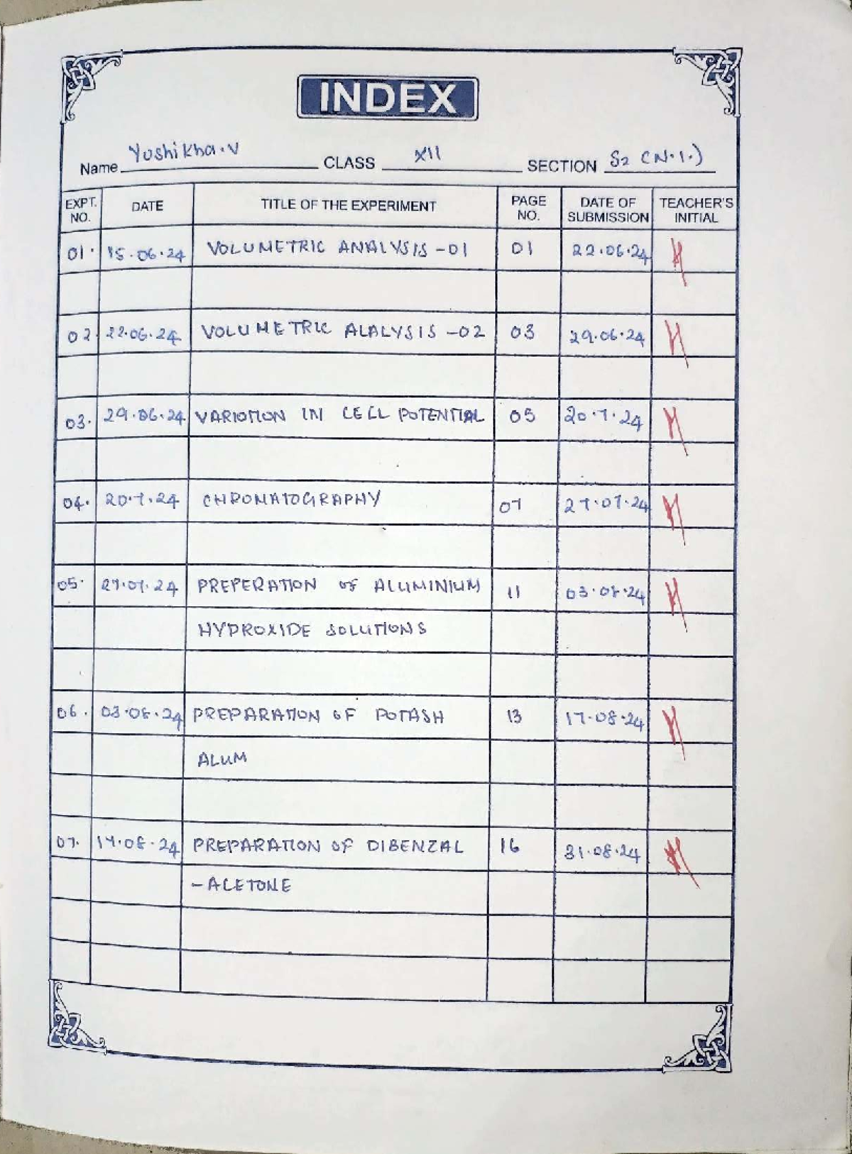 Chemistry Record 2024-2025: Experiments & Analysis (Class XII) - Studocu