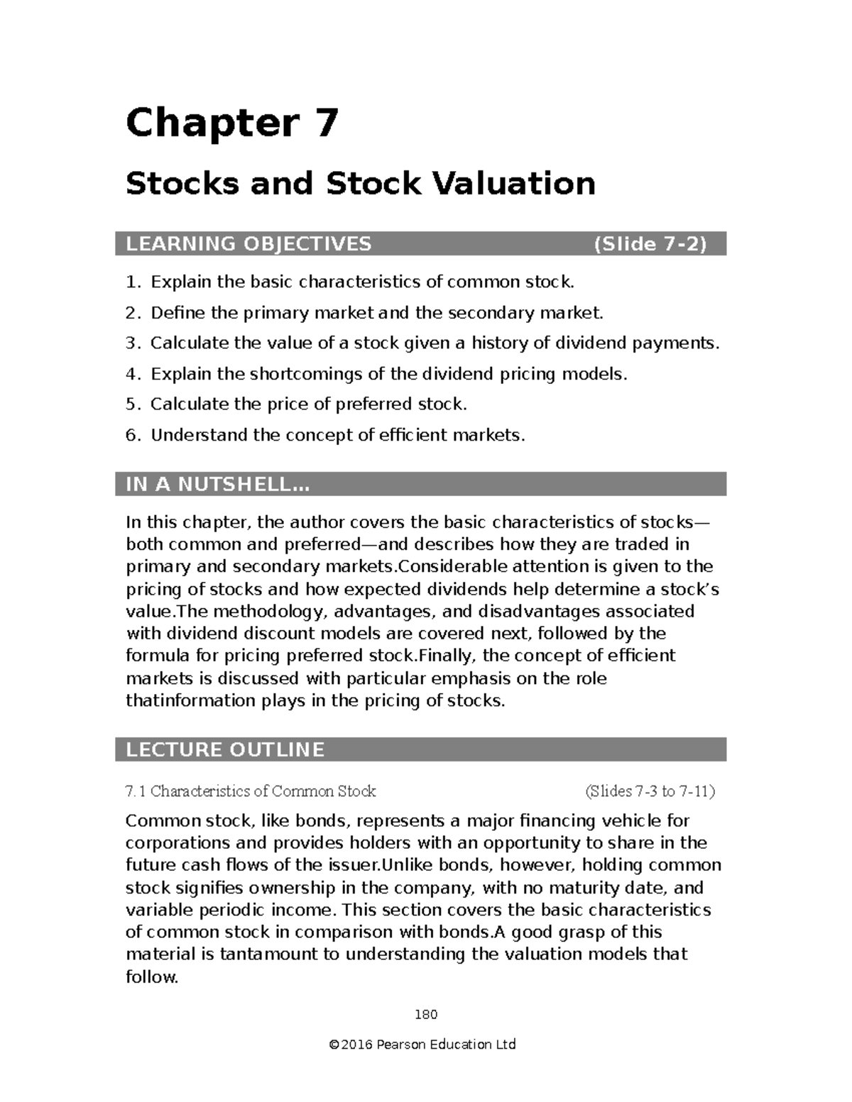 Chapter 7: Stocks and Stock Valuation - Finance Lecture Notes - Studocu
