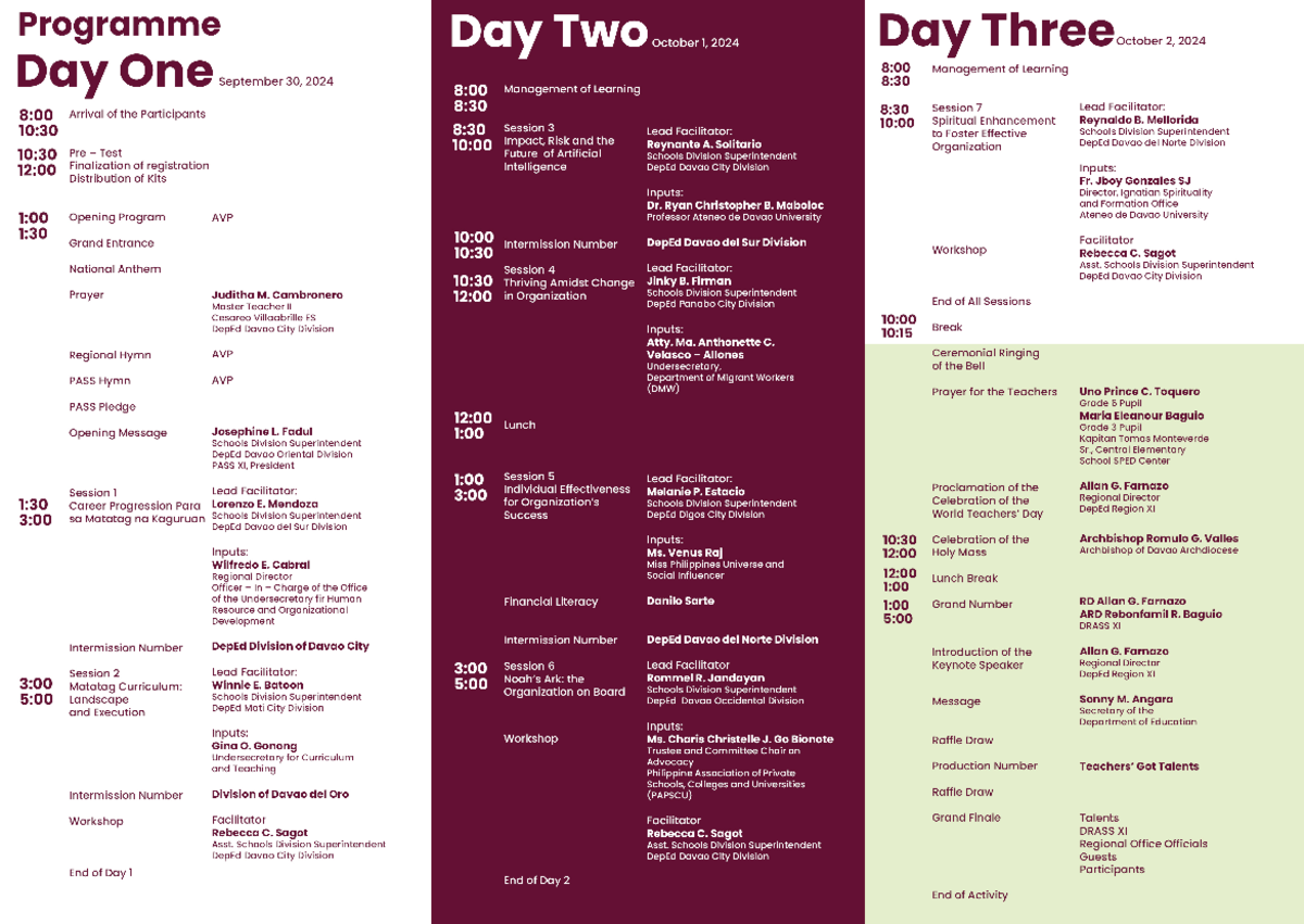 RAEL 2024 Program Schedule: Day 1-3 Activities Overview - Studocu
