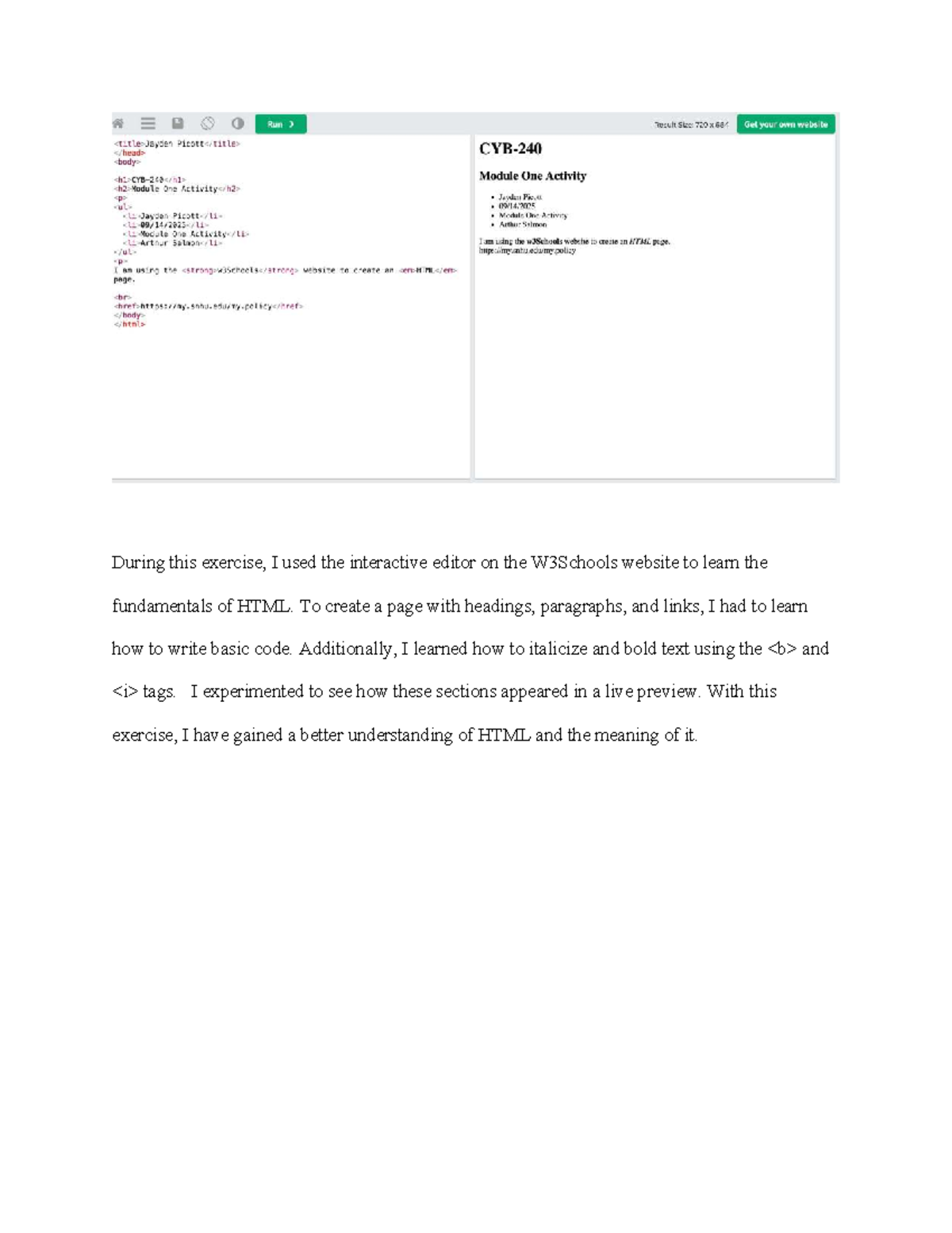 Module One Activity - cyb 240 1-2 - CYB 240 - During this exercise, I ...