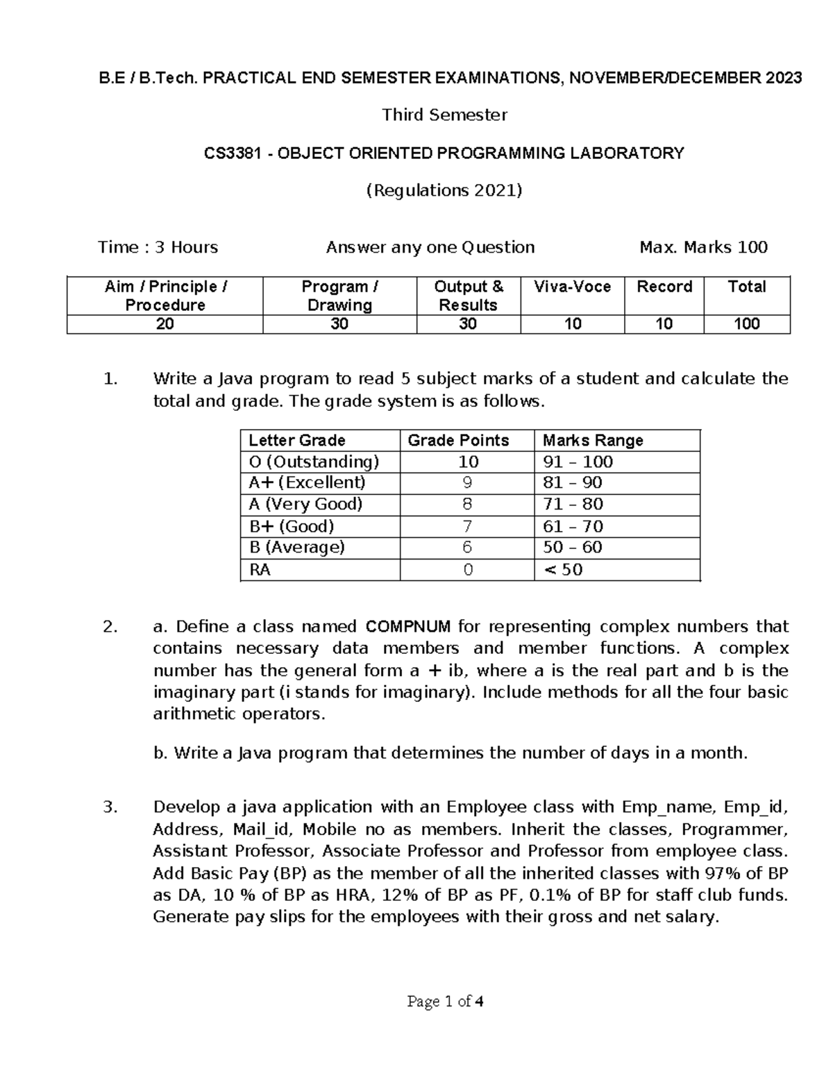 CS3381 Third Semester OOP Lab Practical Exam 2023 - Studocu