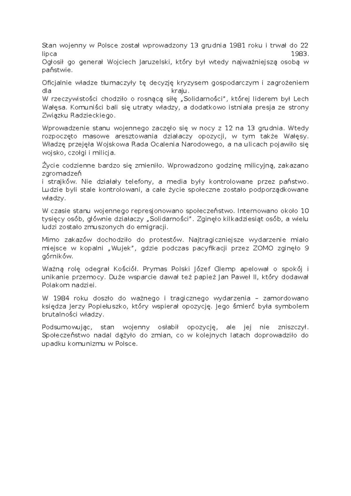 Stan Wojenny w Polsce: Notatki i Analiza 1981-1983 - Studocu