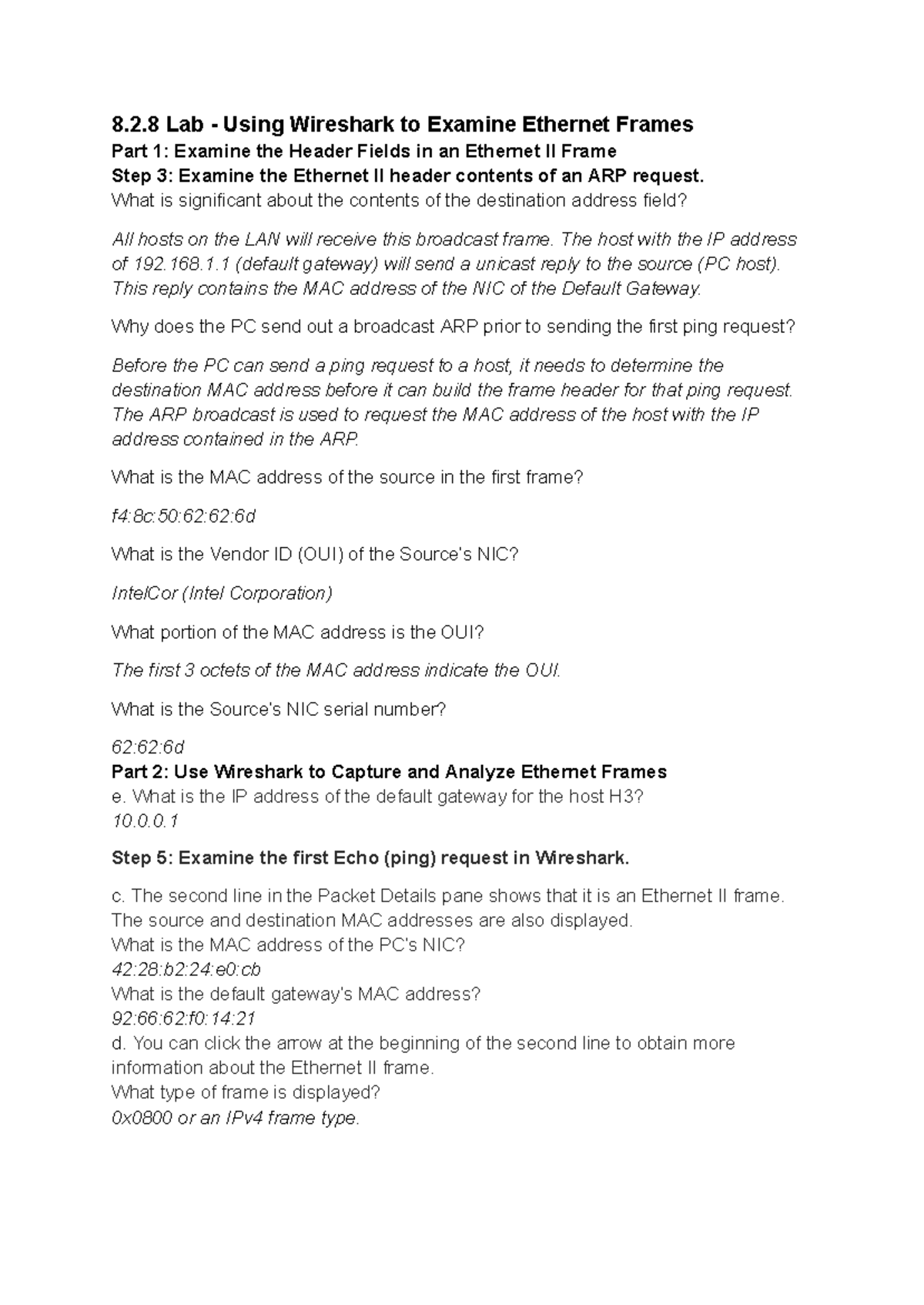 LAB6 IAO202: Wireshark Ethernet Frame Analysis Part 1 & 2 - Studocu