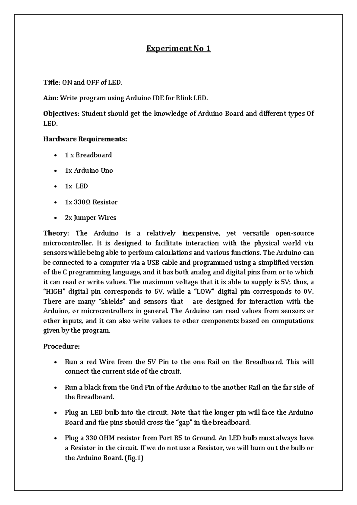 IOT lab manual 1,2 - Experiment No 1 Title: ON and OFF of LED. Aim ...