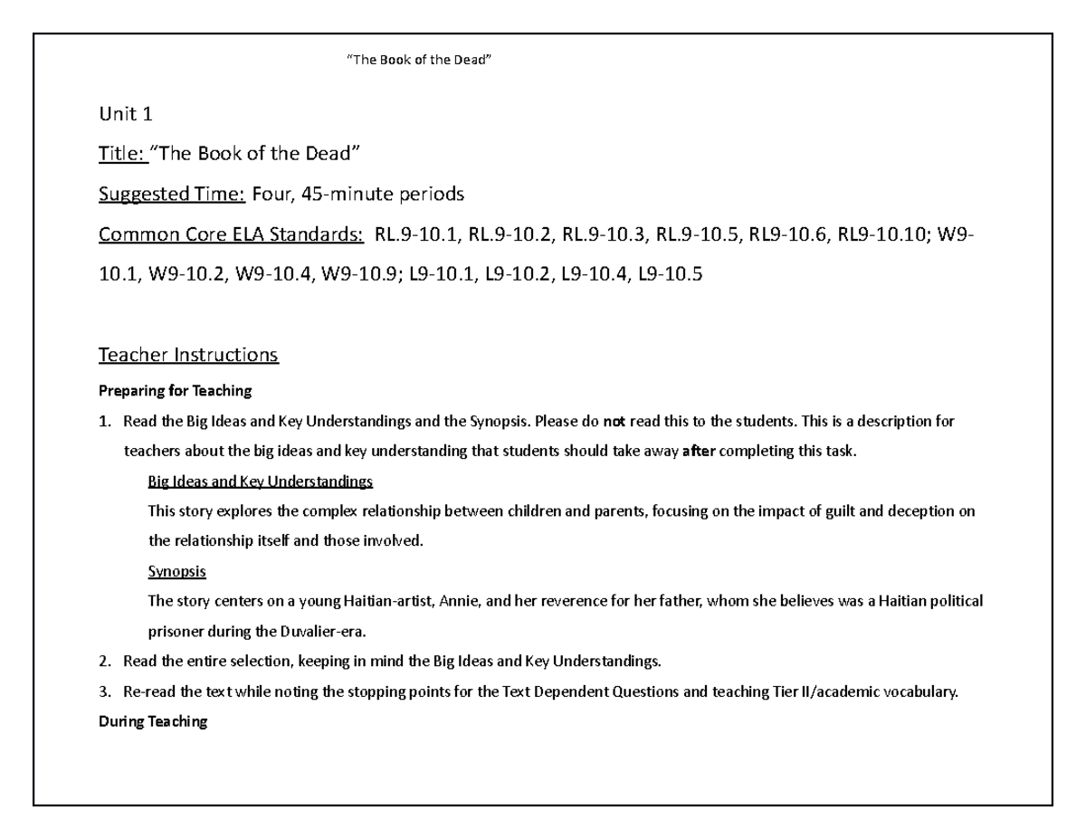 10. The Book of the Dead (Unit 1) - Lesson on Complex Relationships ...