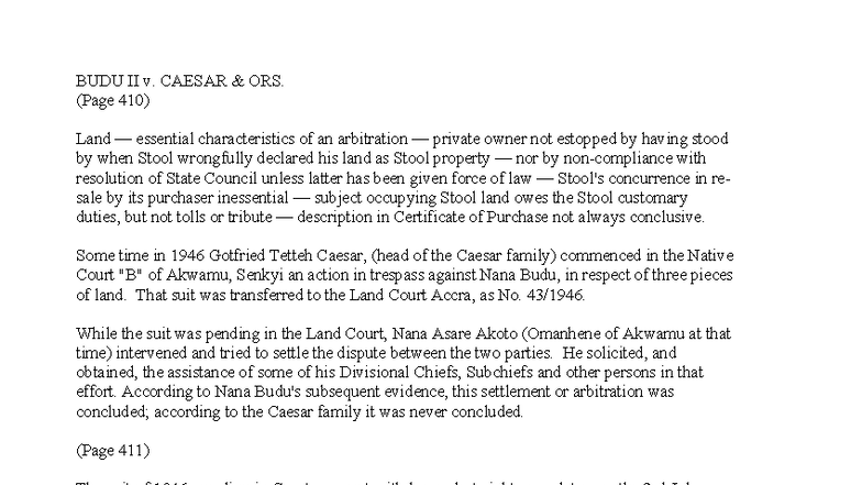 BUDU II v. CAESAR ORS. - Key Points in Arbitration Case Study - Studocu