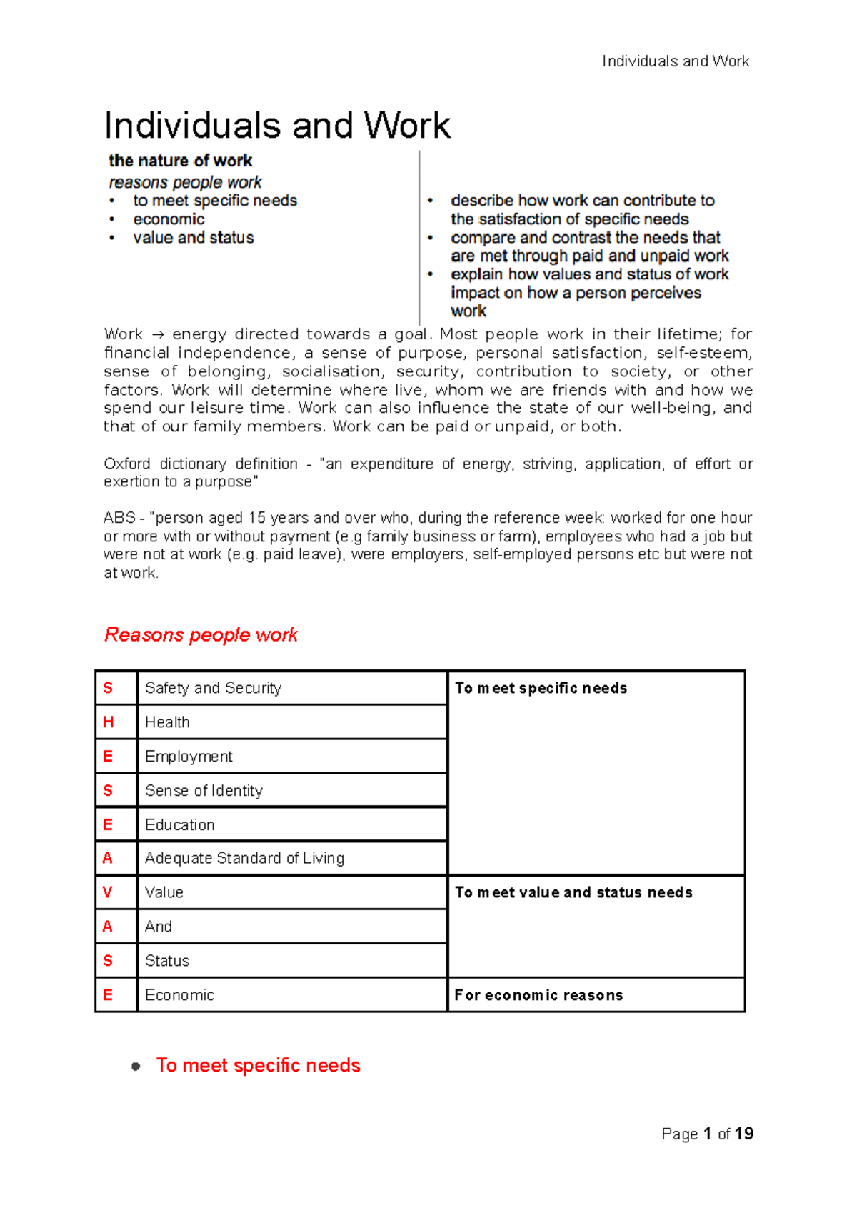 CAFS HSC Notes - Understanding Individuals and Work Dynamics - Studocu