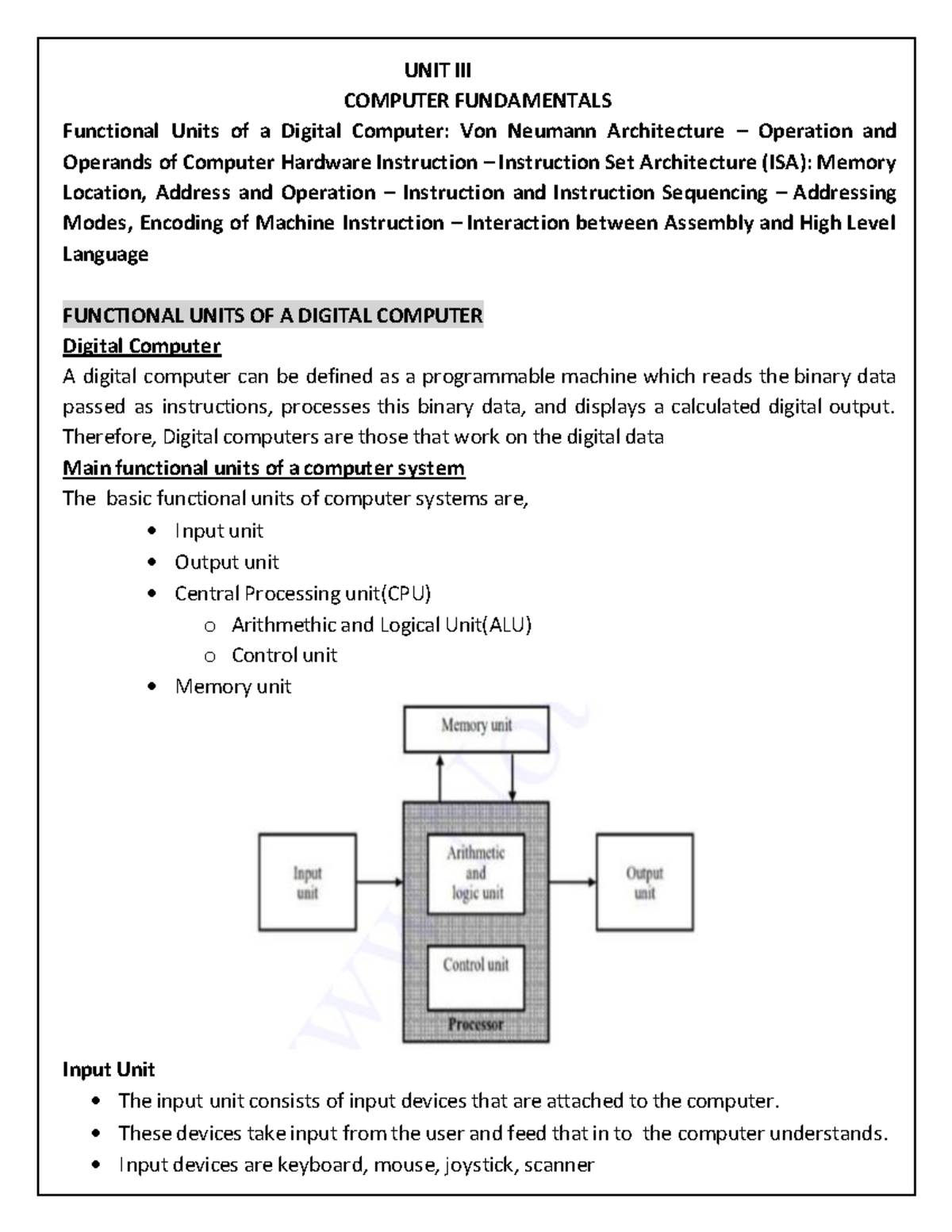 CS3351 DPCO UNIT 3: Computer Fundamentals and Architecture Notes - Studocu