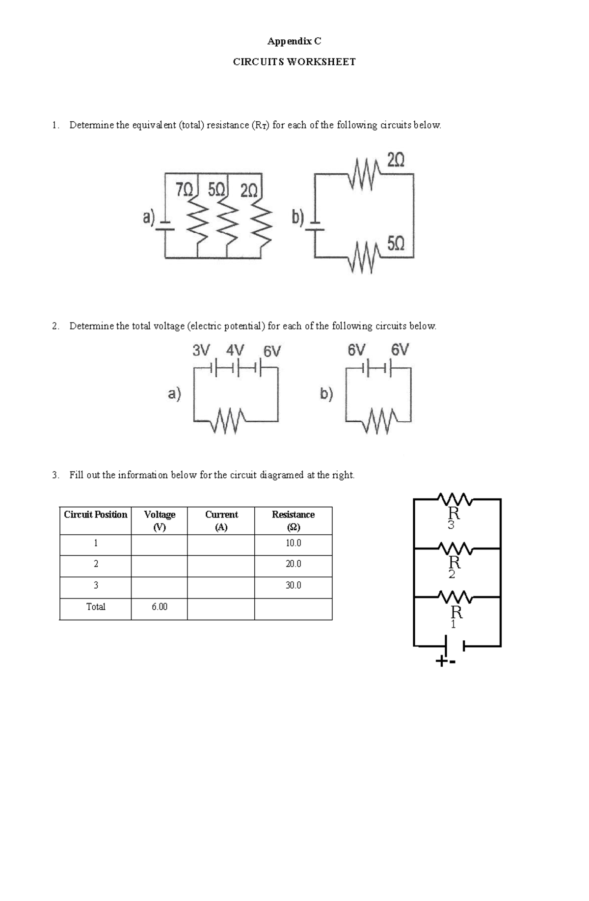Circuits Worksheet - Creative Technology - Appendix C CIRCUITS ...