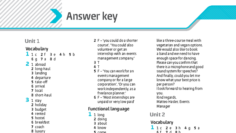 Answer Key for English LAB Units 1-8 Vocabulary and Grammar - Studocu