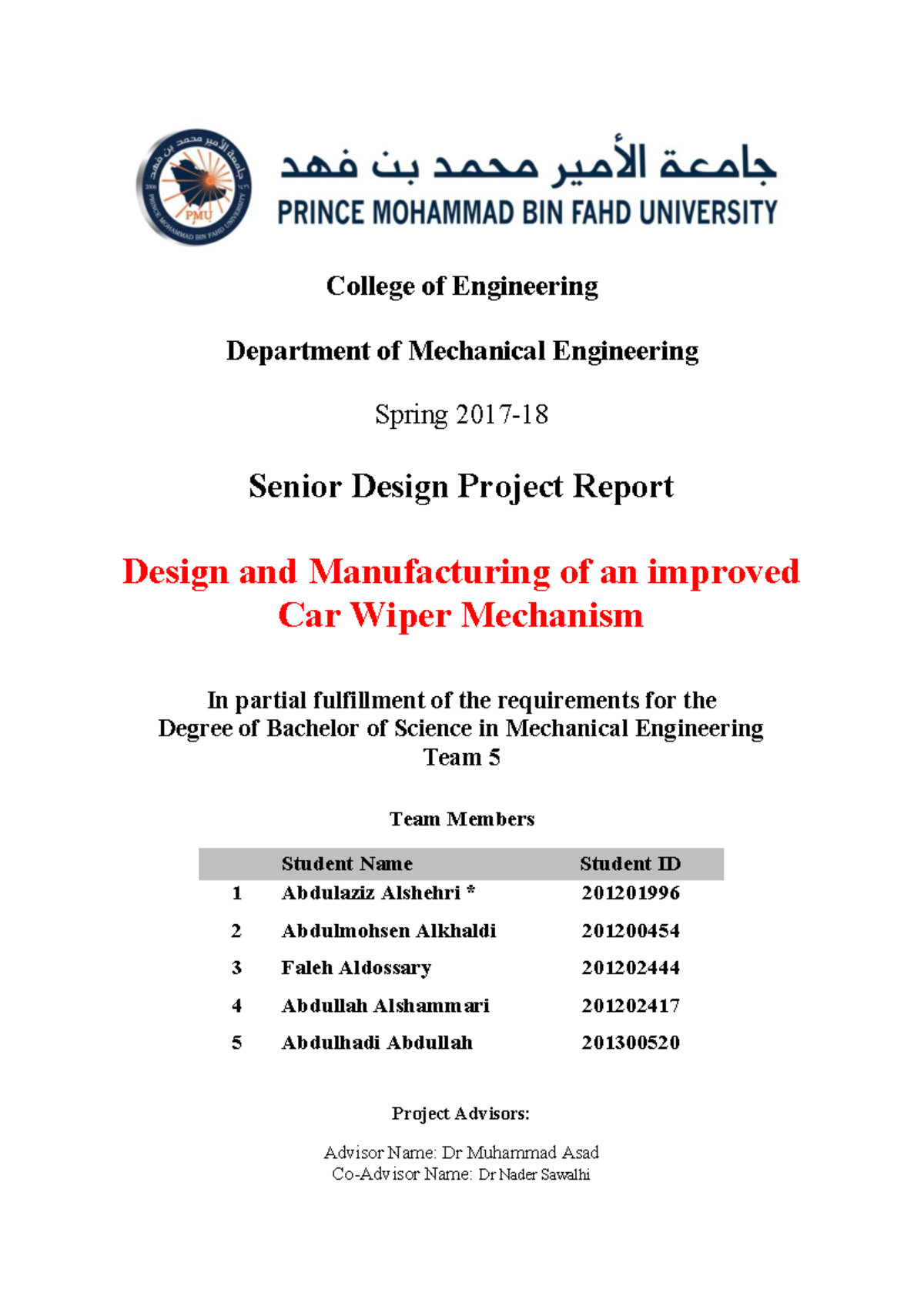 ME 499: Senior Design Project Report on Improved Car Wiper Mechanism ...