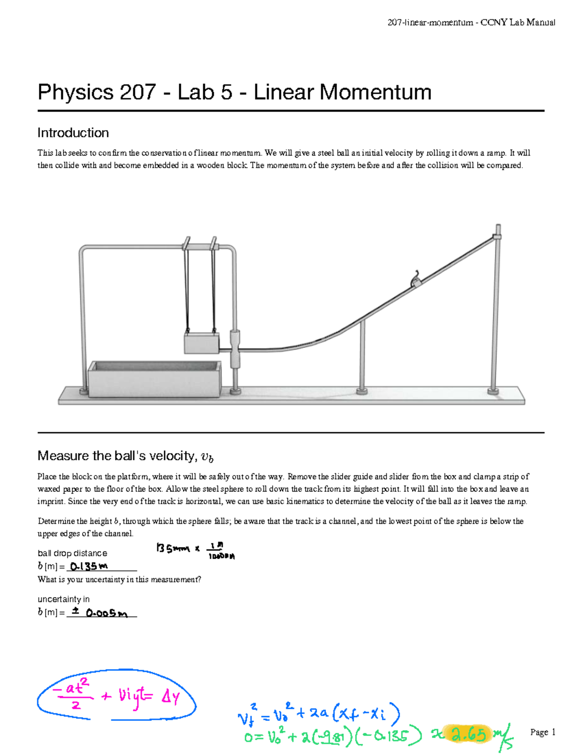 CCNY Lab Manual PHYS 207 Lab 5: Exploring linear momentum conservation ...