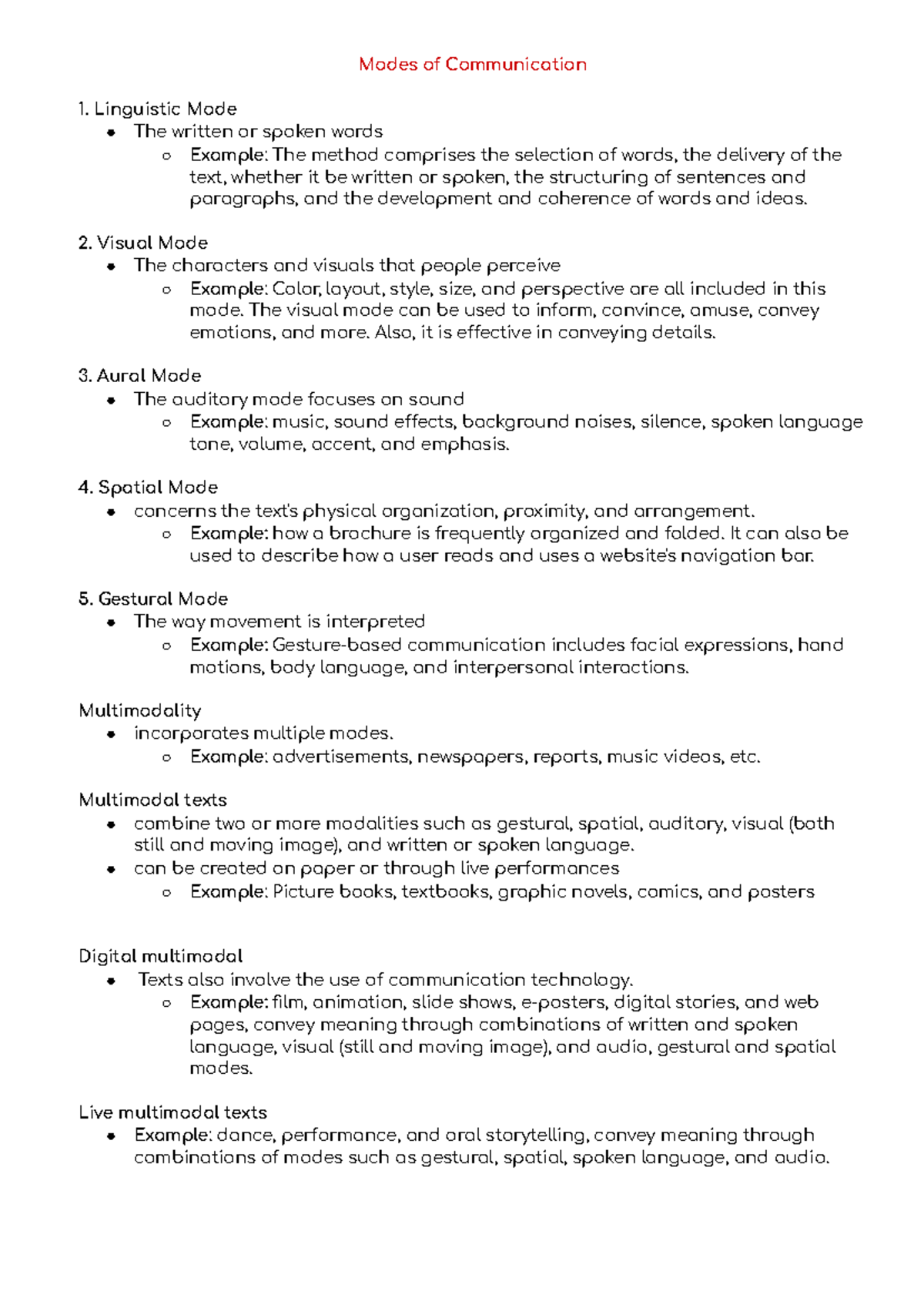 GE 6: Modes of Communication - Linguistic and Visual Overview - Studocu