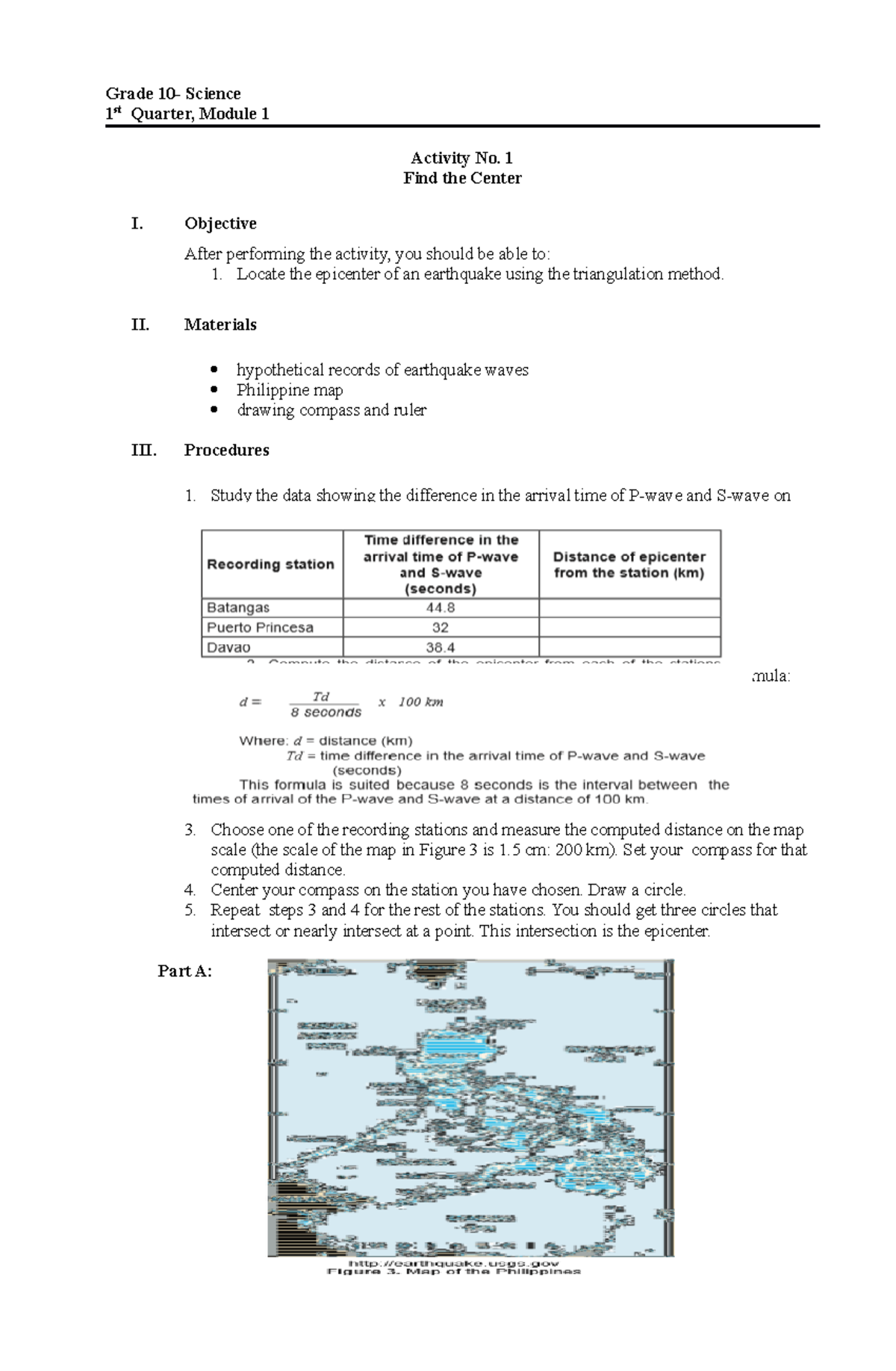 10-SCI 1st Qtr Activity: Finding the Epicenter of an Earthquake - Studocu