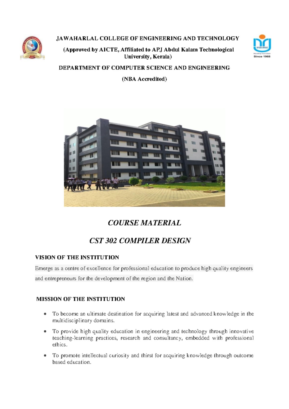 CST 302 Compiler Design Course Material and Overview - Studocu