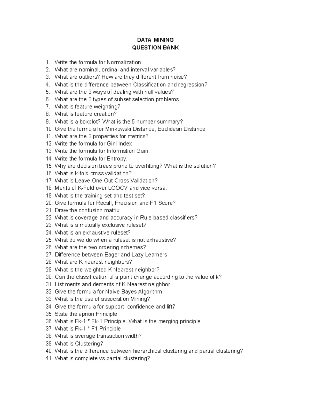 DATA Mining - Viva Question Bank Comprehensive Guide - Studocu