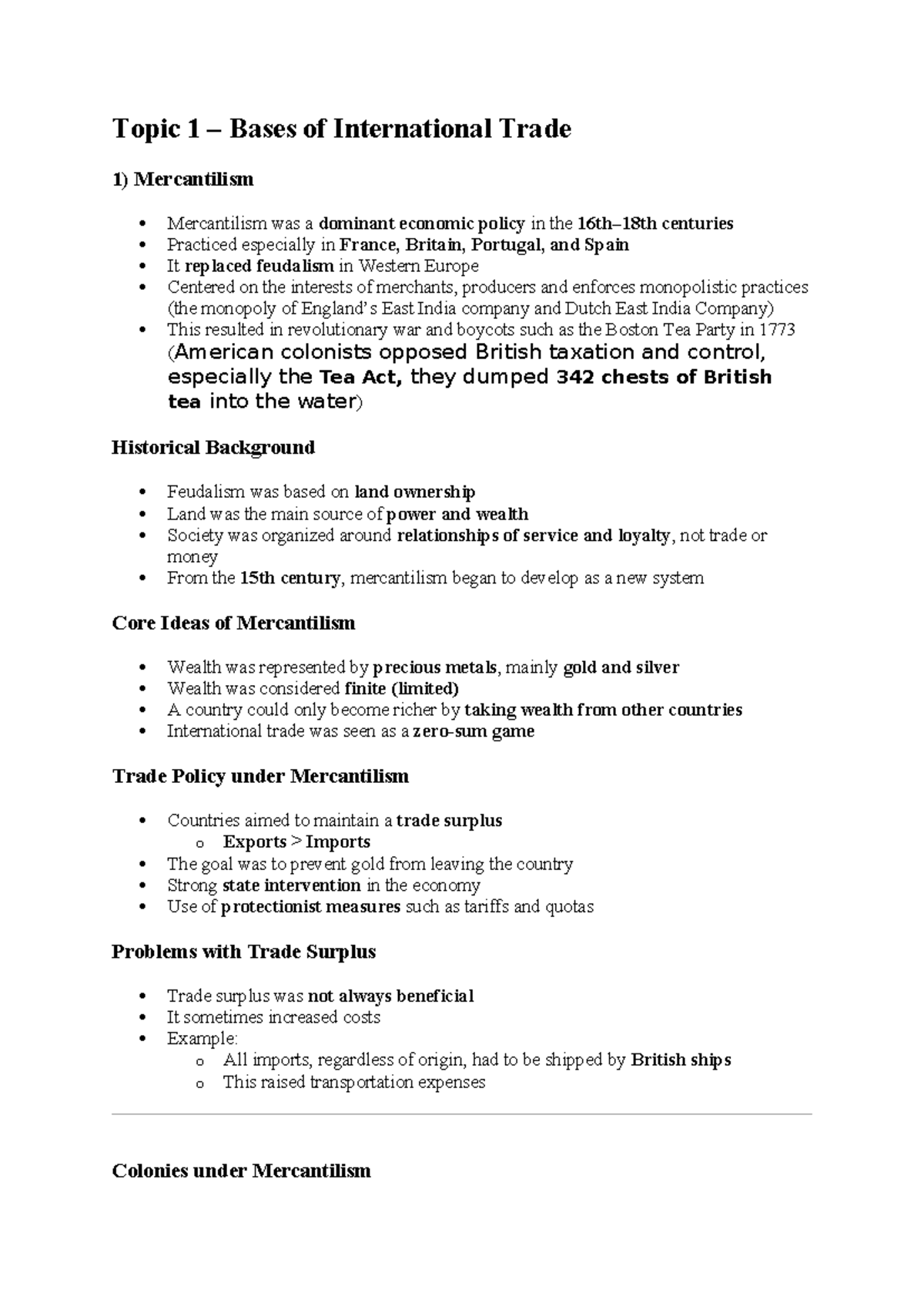 International Trade: Mercantilism to Modern Policies (INT 301) - Studocu