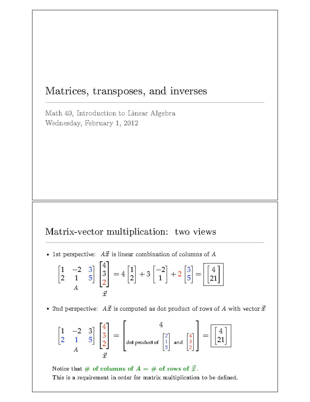 Matrix Notes: Matrices, Transposes, and Inverses - Math 40 - Studocu