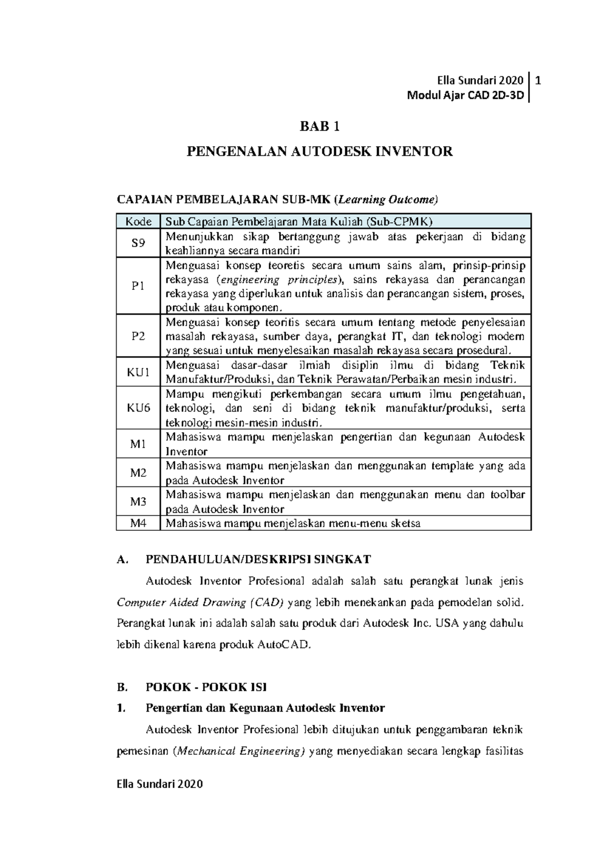 BAB 1 Pengenalan dan Penggunaan Autodesk Inventor dalam CAD 2D-3D - Studocu
