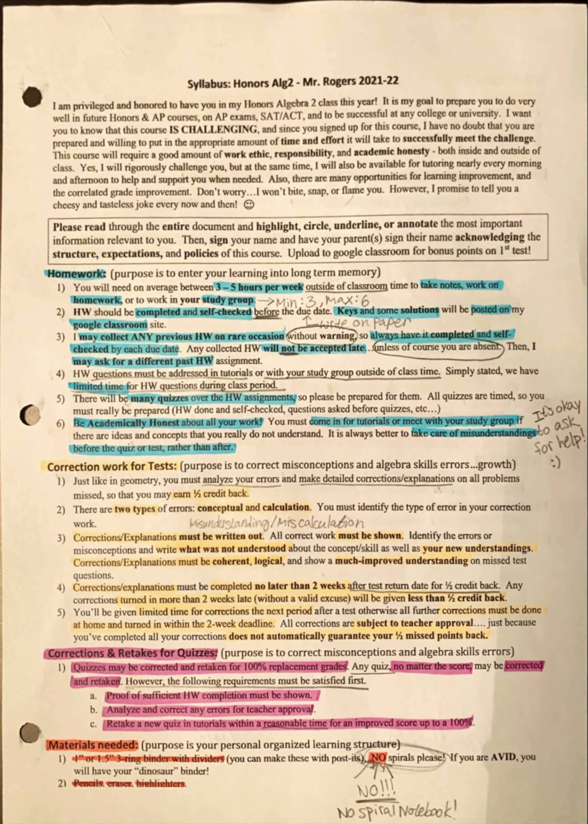 Syllabus: Honors Algebra 2 (Alg2) with Mr. Rogers - Studocu