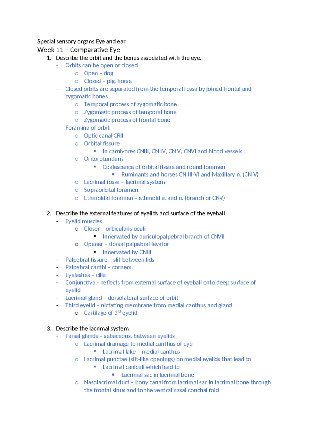 Comparative Anatomy of Special Sensory Organs: Eye & Ear (Week 11 ...