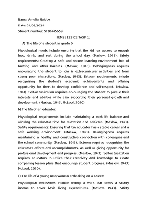 Life orientation grade 12 project term 1 - Name: Amelia Naidoo Date: 27 ...