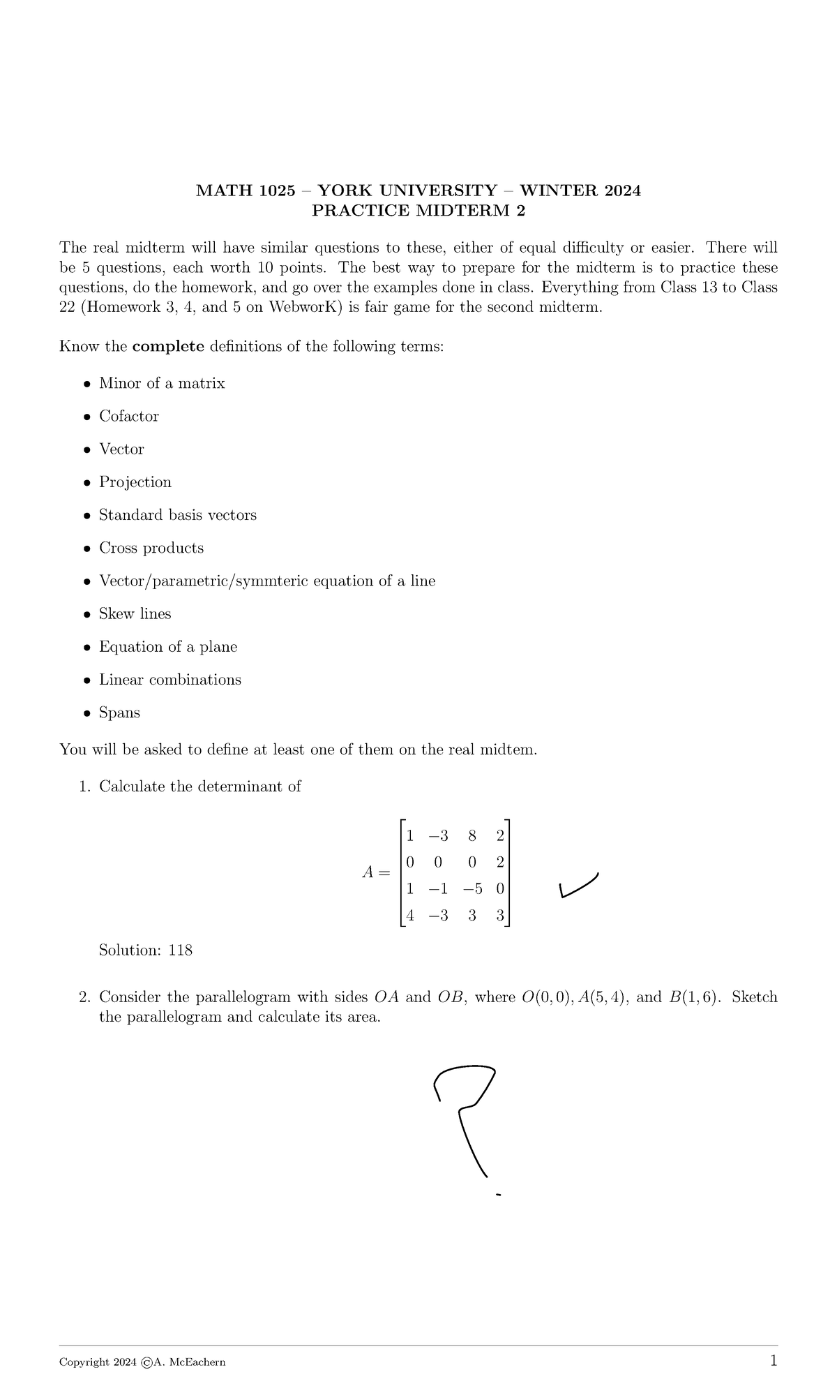 MATH1025 Winter 2024 Practice Midterm 2 Review Notes - Studocu