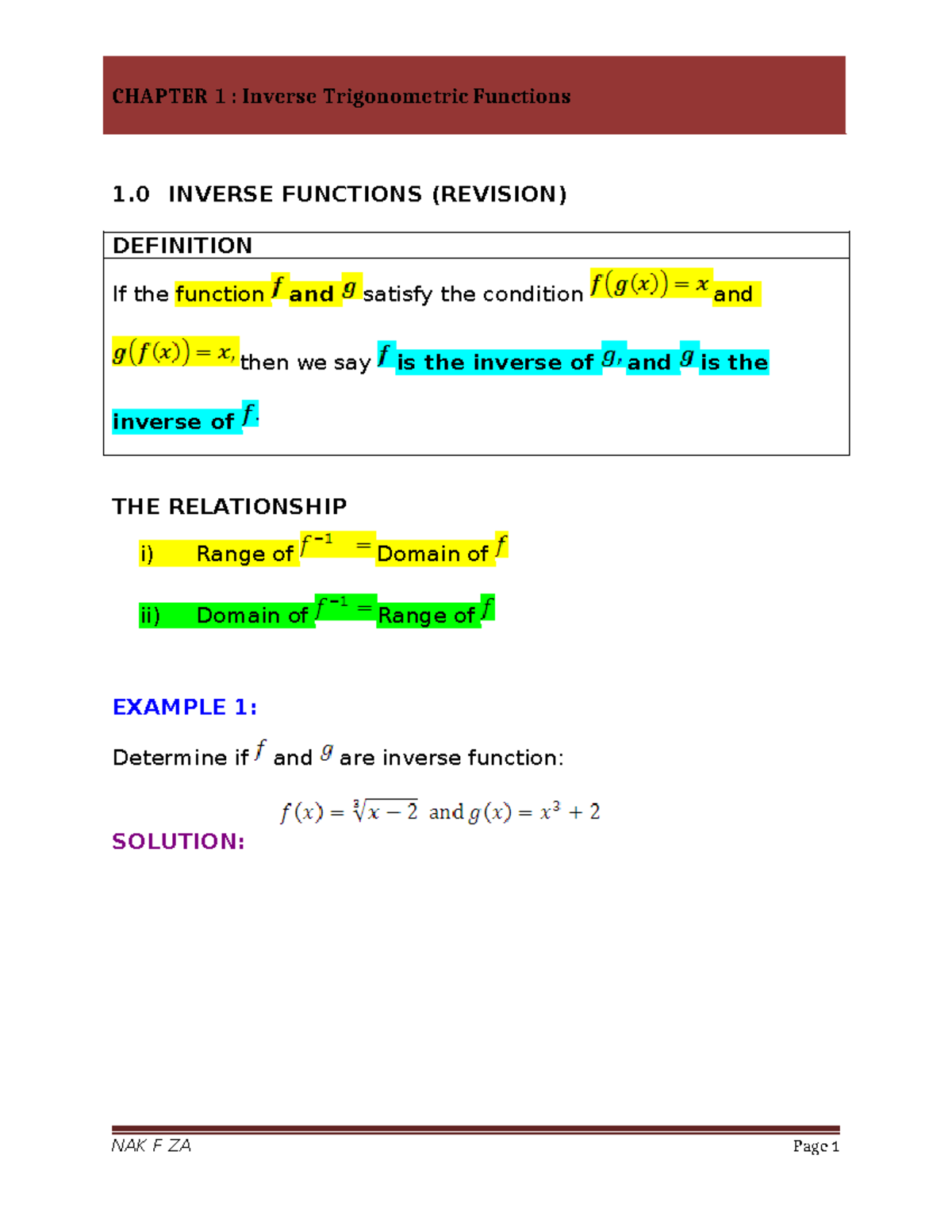 CHAPTER 1: Inverse Trigonometric Functions - Key Concepts & Examples ...