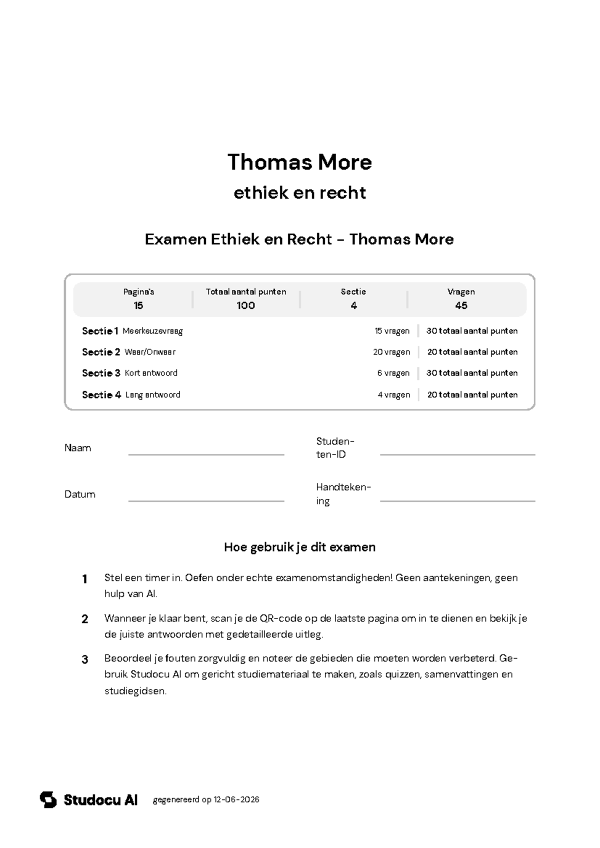 Examen Ethiek en Recht - Thomas More - Studocu