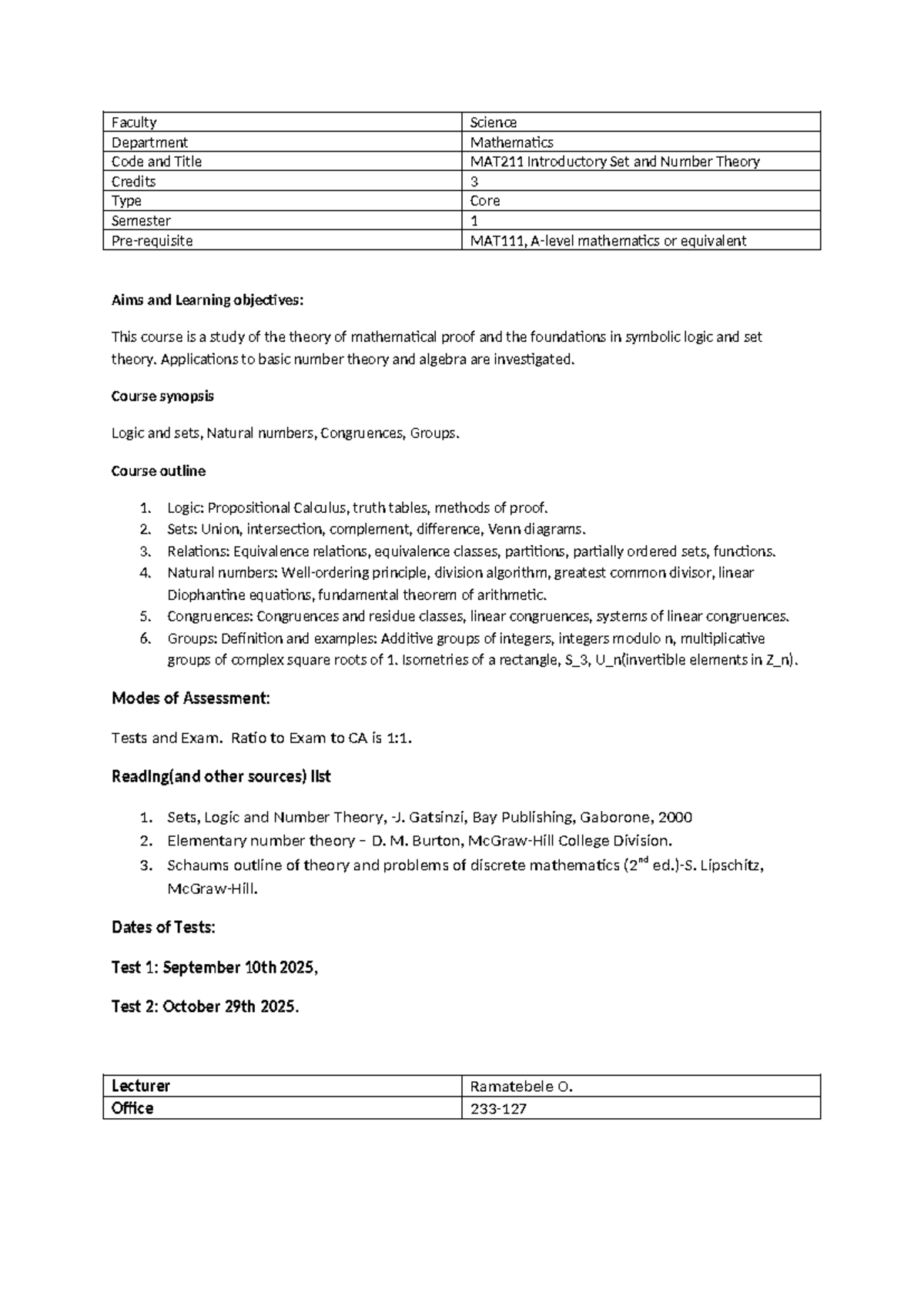 2025 MAT211 Intro to Set & Number Theory Course Outline - Studocu