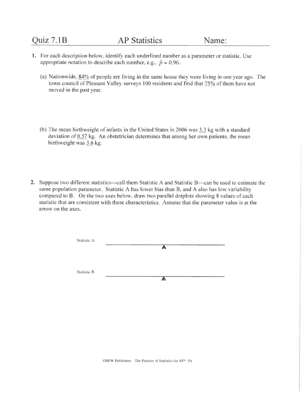 AP Statistics Chapter 7 Quiz 7 Practice Test Analysis - Studocu