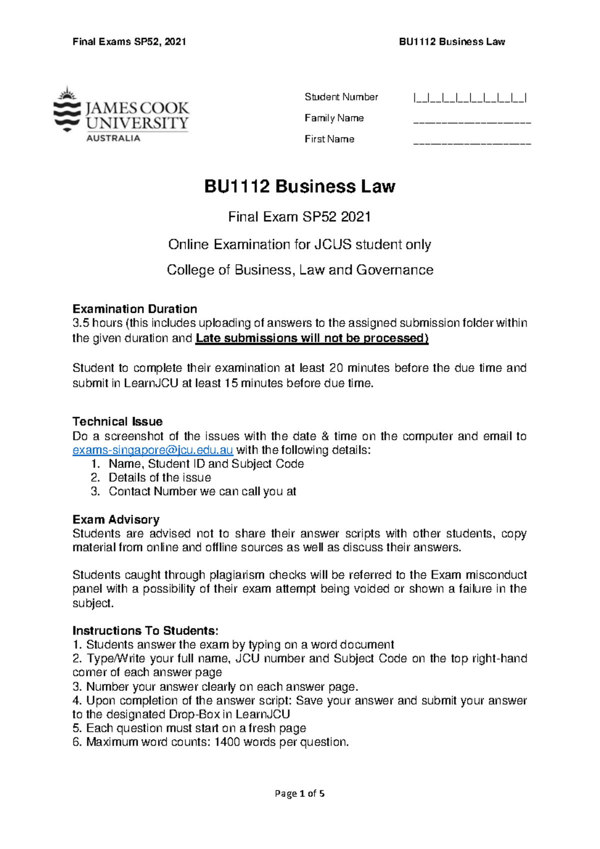 Formatted BU1112 EXAM SP52 2021 - BU1112 - Studocu