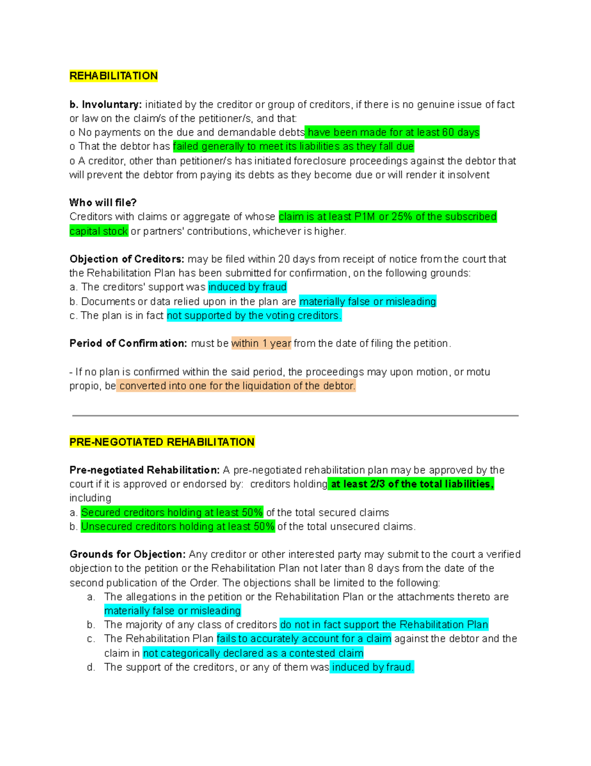 URF (LAW) - Rehabilitation and Liquidation Notes - Studocu