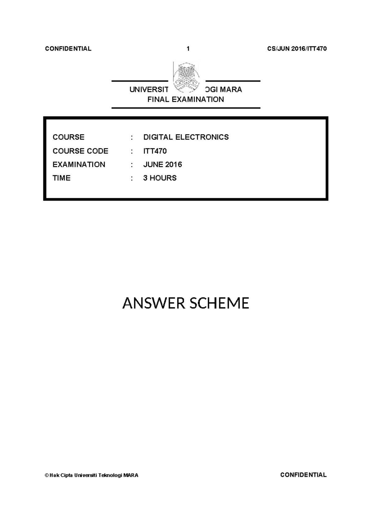 ITT470 Final Exam Answer Scheme - Digital Electronics June 2016 - Studocu