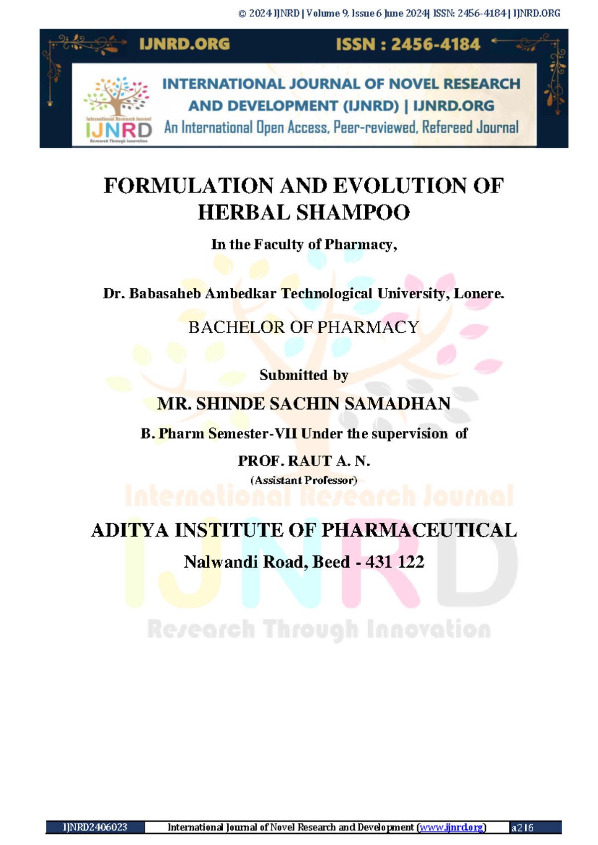 Formulation and Evaluation of Herbal Shampoo - B. Pharm Project - Studocu